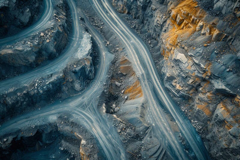 Winding Dirt Road through Rock Stockpiled . Road in Mining Stock Image ...