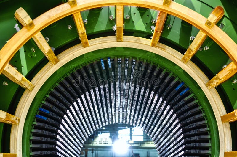 Winding of Electric Engine Stator with Copper Bus Bars Stock Image ...