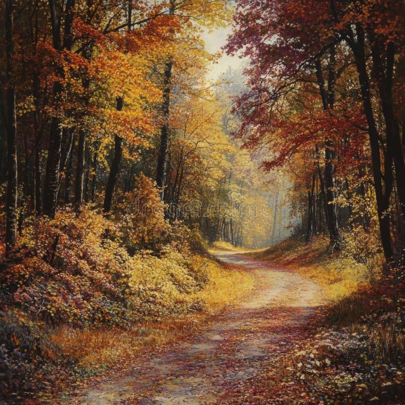 Winding Forest Path with Autumn Foliage Stock Illustration ...
