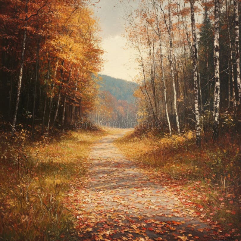 A Winding Forest Path with Autumn Leaves Stock Illustration ...