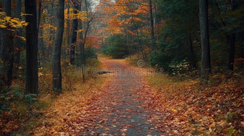 Winding Forest Path Covered in Autumn Leaves Stock Illustration ...