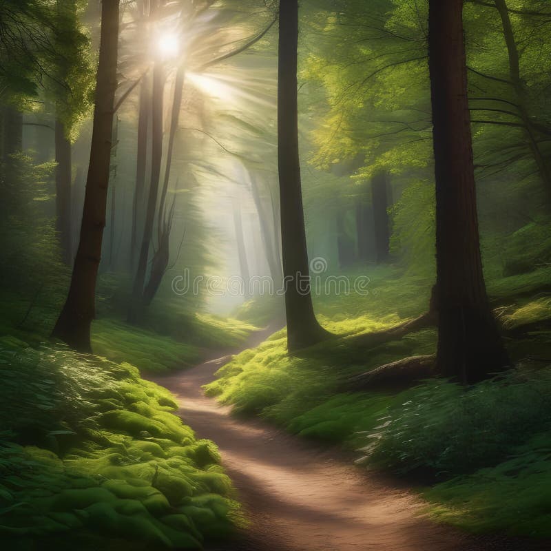A Winding Forest Path Dappled with Sunlight, Leading Deeper into the ...