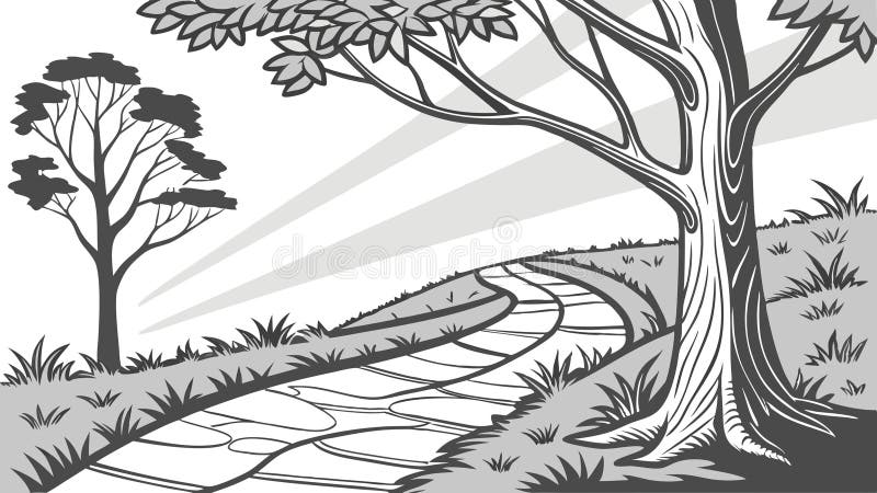 Winding Forest Path Line Art Vector Illustration Scene, Vector Design ...