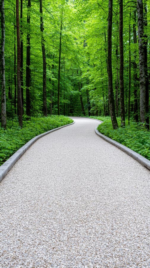 Winding Forest Path Surrounded by Lush Green Trees and Natural Light ...
