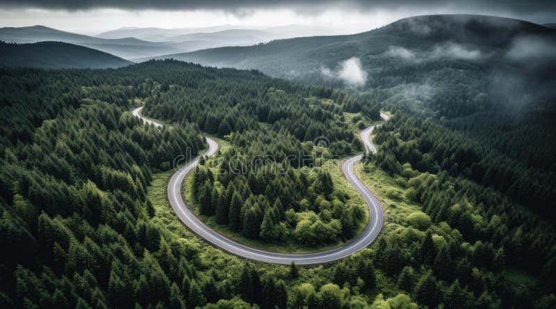 A Winding Forest Road in the Middle of a Forest. Stock Illustration ...
