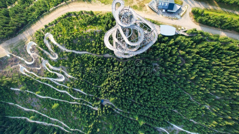 Winding Forest Trails and Spiral Observation Tower in Mountain ...