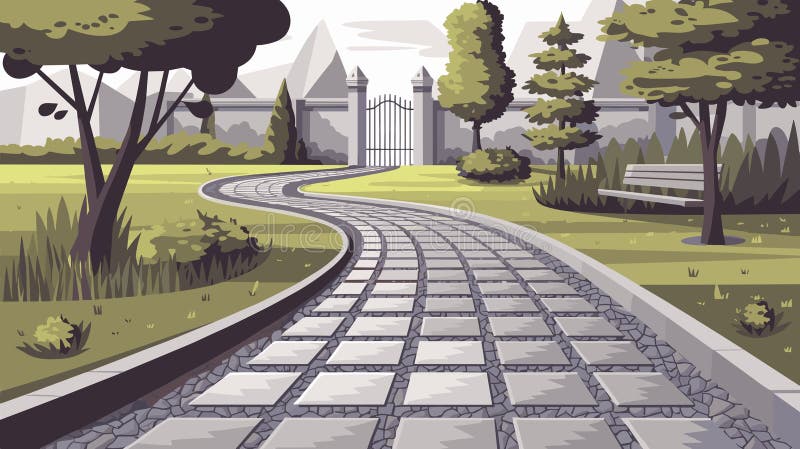 Winding Garden Path Paved with Mosaic of Concrete Blocks and Basalt ...