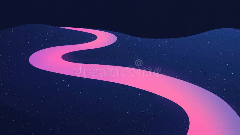 A Winding, Glowing Path through a Starry Night Landscape Stock ...