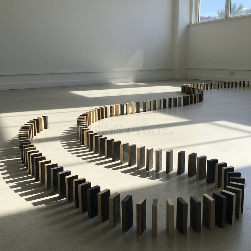 A Winding Line of Standing Dominoes on a Light-colored Floor within a ...