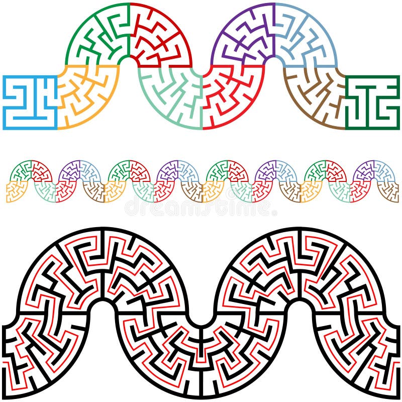 Winding Mazes in Arc Sections for Borders Frames Stock Vector ...