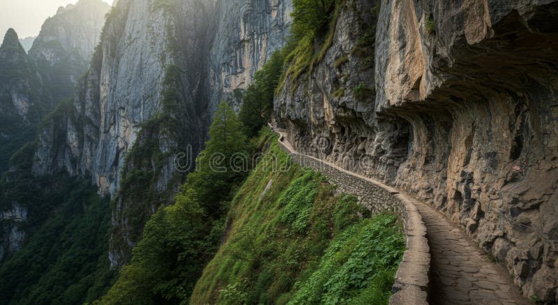 Winding Mountain Path through Cliffside Gorge Stock Illustration ...