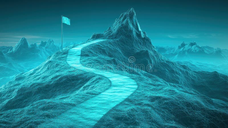 Winding Mountain Path To Flag on Summit at Night Stock Illustration ...
