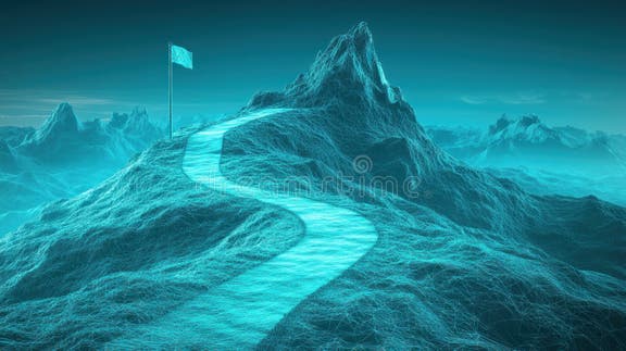 Winding Mountain Path To Flag on Summit at Night Stock Illustration ...