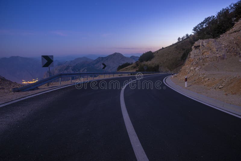 A Winding Mountain Road at Night Stock Image - Image of landscape ...
