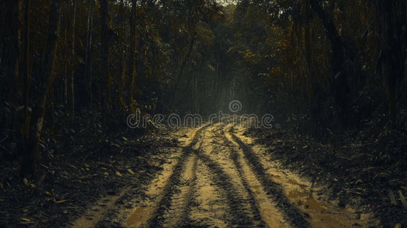 A Winding, Muddy Path through a Lush, Rain-soaked Forest, Representing ...