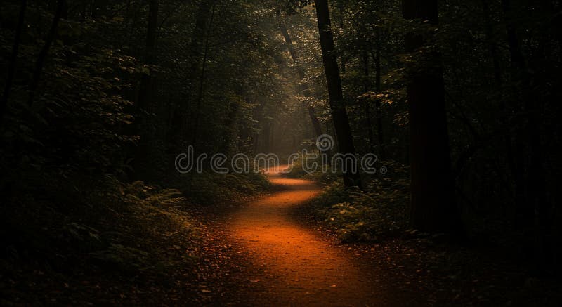 A Winding, Narrow Path Stretches through a Dense Forest, Surrounded by ...