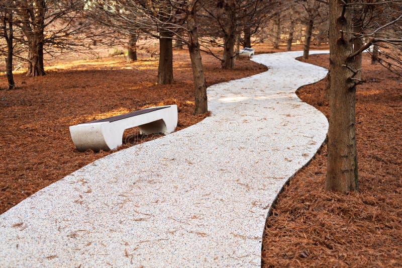 Winding Park Footpath with Bench Stock Photo - Image of outdoors, walk ...