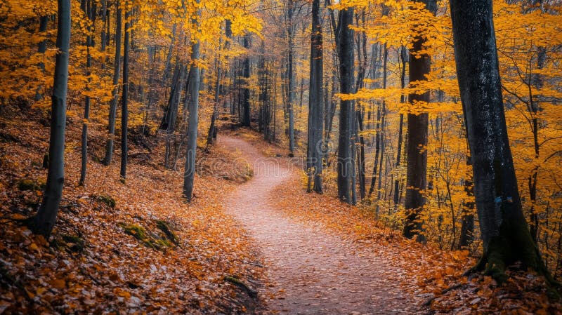 Winding Path through an Autumn Forest Stock Illustration - Illustration ...