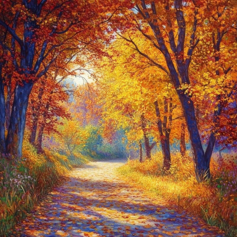 A Winding Path through Autumnal Woods Stock Illustration - Illustration ...