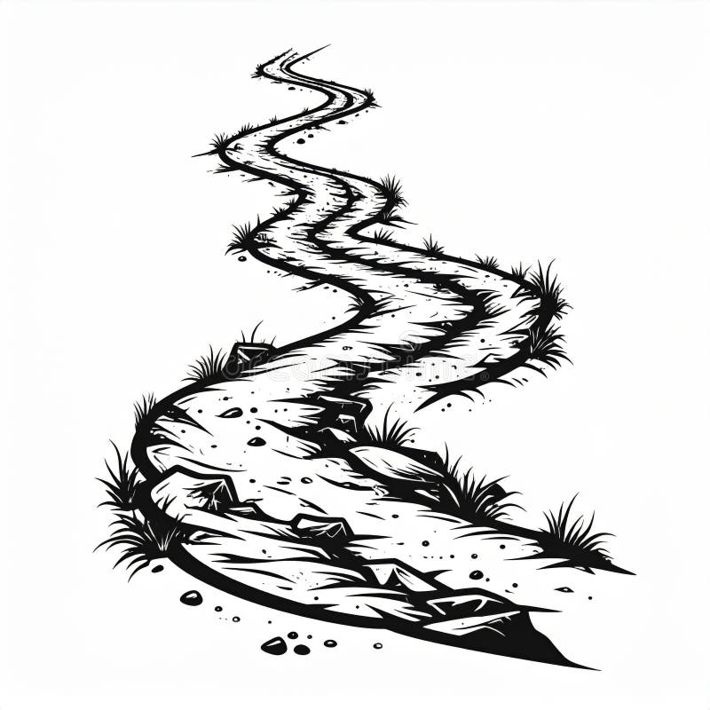 Winding Path Black and White Line Art Illustration Stock Illustration ...