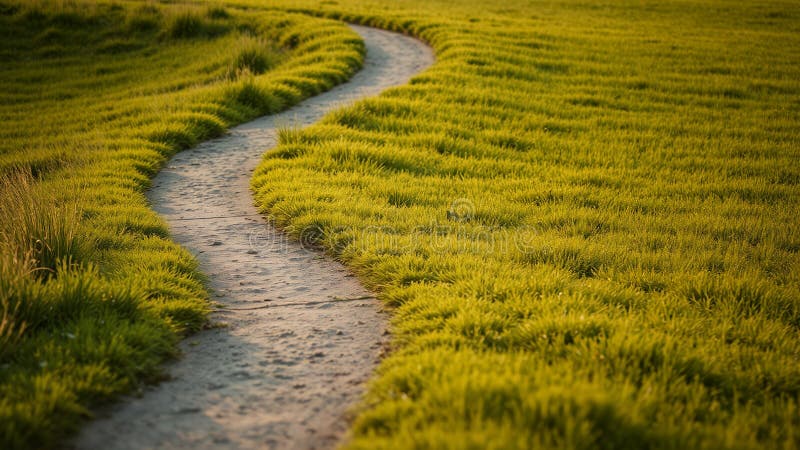 A Winding Path Cuts through a Field of Lush Green Grass Stock ...