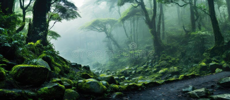 A Winding Path through a Dense Forest of Lush Green Trees and ...