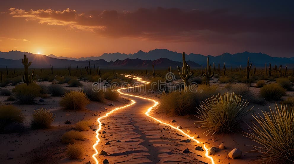 A Winding Path through the Desert with a Glowing Lantern Guiding the ...