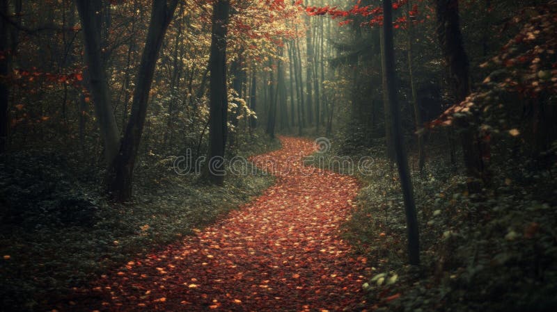 Winding Forest Path through Foggy Autumn Woods Stock Photo - Image of ...