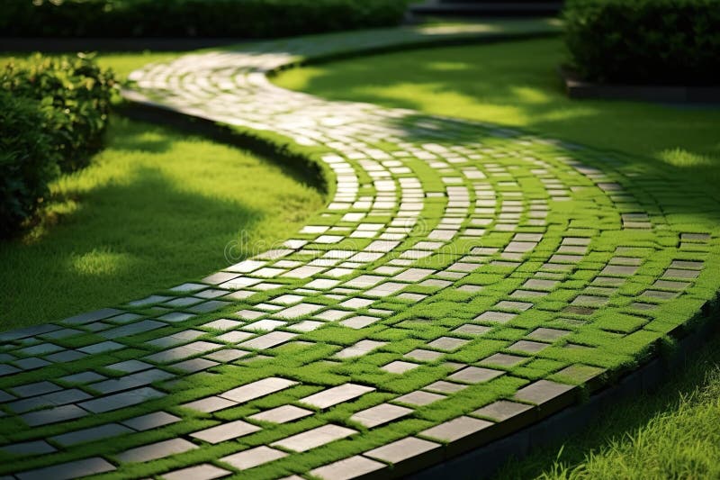 Winding Path in the Garden of Clinker Tiles. Generative AI Stock Image ...