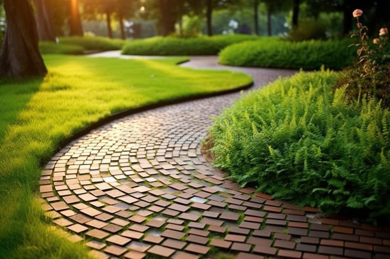 Winding Path in the Garden of Clinker Tiles. Generative AI Stock Photo ...