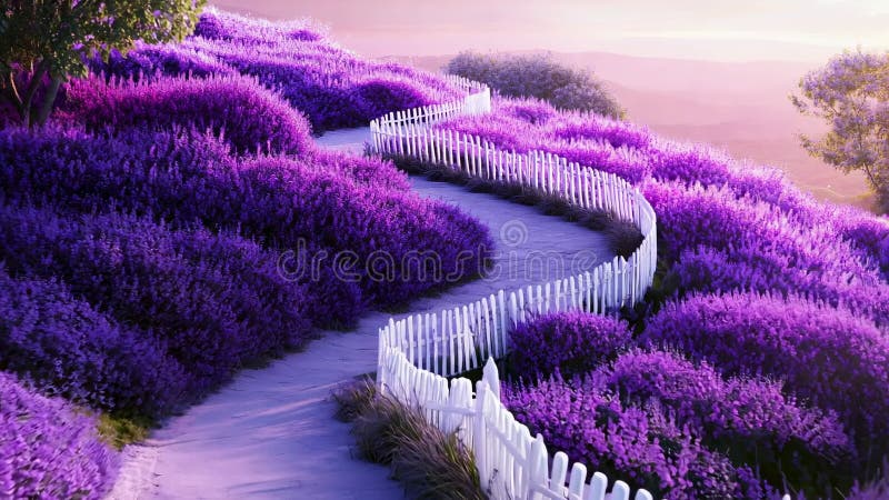 Winding Path through Lavender Fields Stock Footage - Video of tranquil ...