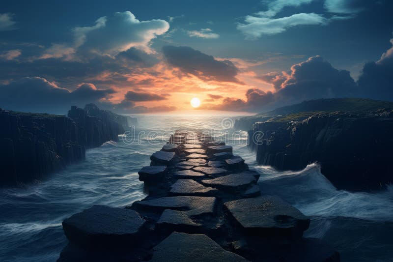 Winding Path Leading Ocean Way. Generate Ai Stock Photo - Image of ...