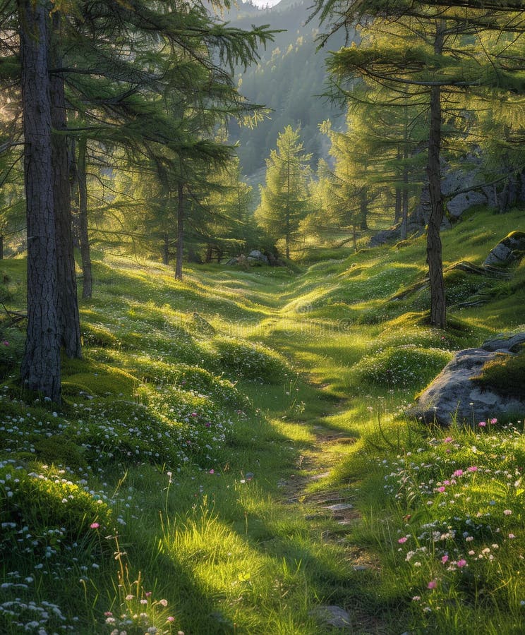 Path Cutting through Lush Green Forest Stock Illustration ...