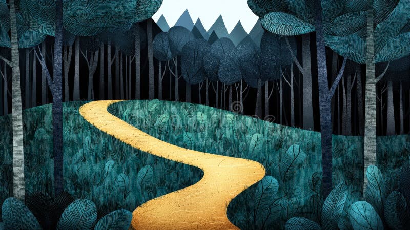 Winding Path through a Lush Green Forest Stock Illustration ...