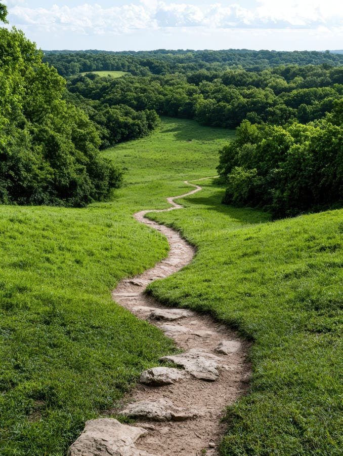 Winding Path through a Lush Green Landscape. Stock Illustration ...