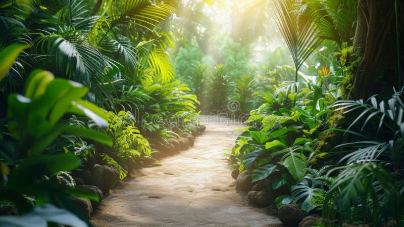 A Winding Path through a Lush Rainforest, Where Towering Trees and ...