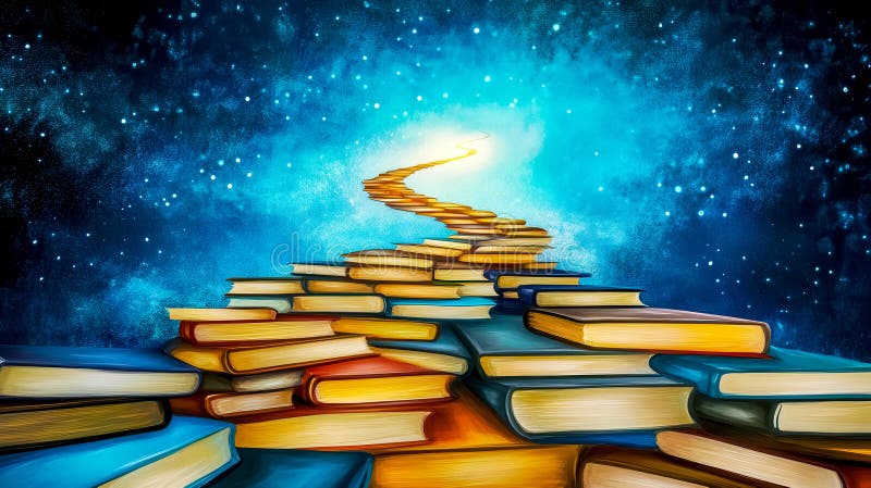 Open Books Path Leading To the Light in the Starry Sky Stock Photo ...
