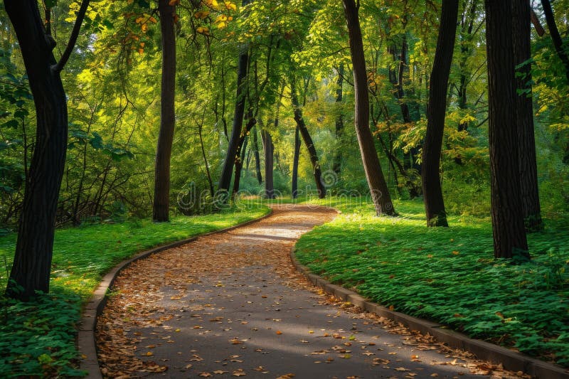 A Winding Path Meanders through the Vibrant Green Foliage of a ...