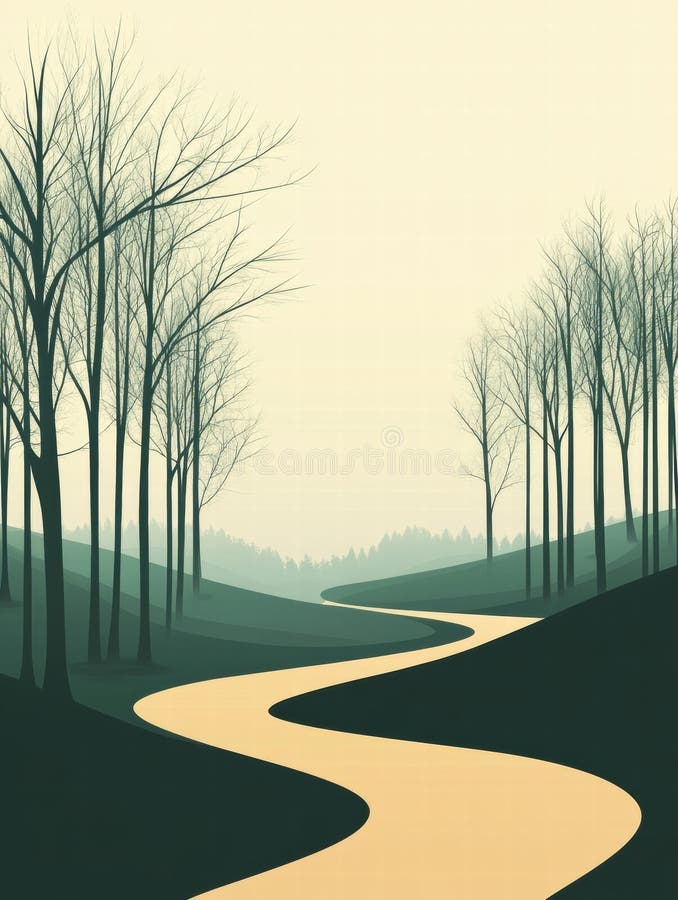 Winding Path through a Minimalist Forest Landscape Invites Reflection ...