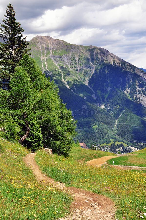 Winding path in mountains stock image. Image of montblanc - 58806987
