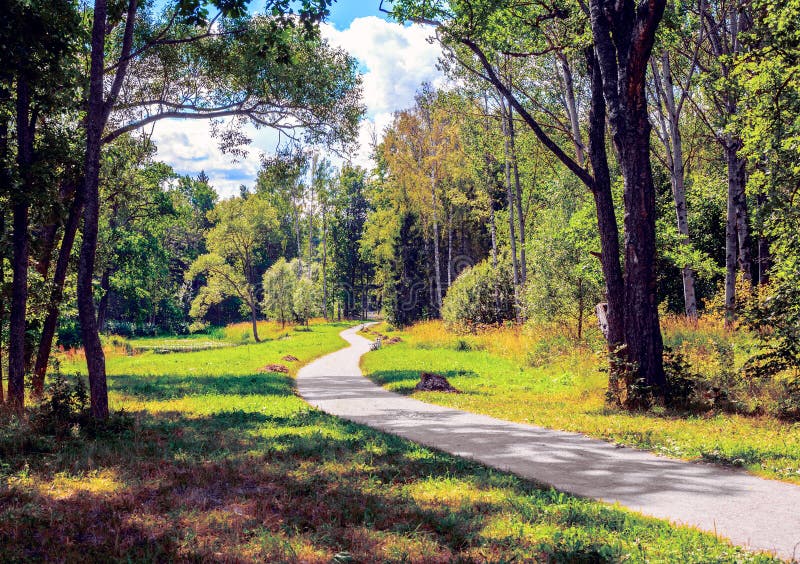 The Winding Path in the Park in Summer Stock Photo - Image of route ...