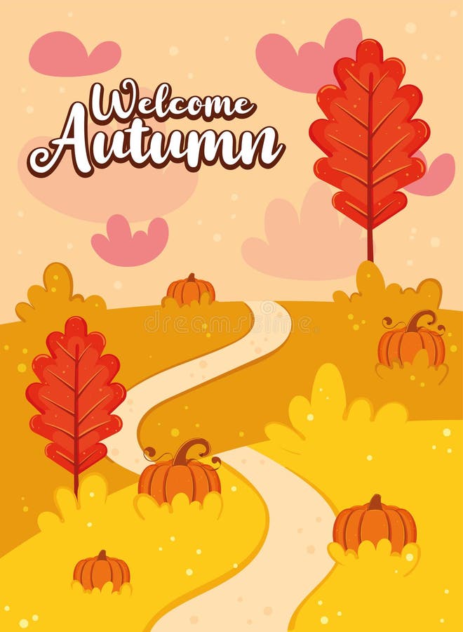 Winding Path with Pumpkins in Autumn Landscape Vector Stock Vector ...