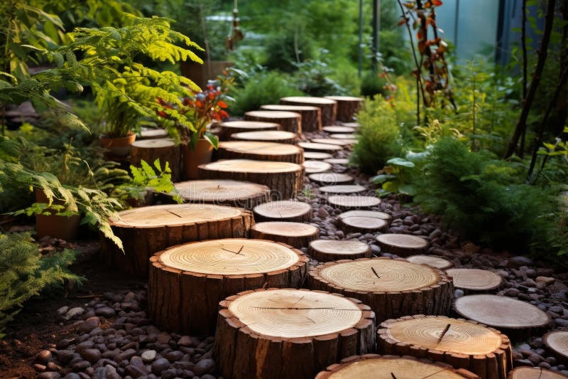 Winding Path Round Logs Backyard. Generate Ai Stock Photo - Image of ...