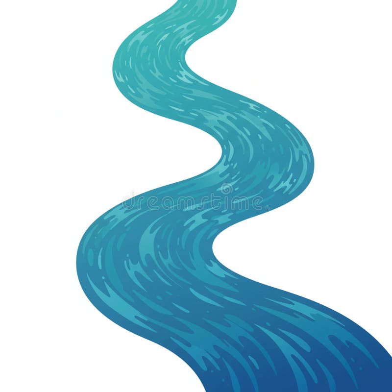 Winding Path of a Stylized River Rendered in Shades of Blue and ...