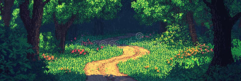Winding Path Sunlit Forest Lush Greenery Vibrant Wildflowers Stock ...