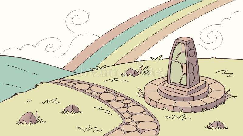 Winding Path To Ancient Stone Structure with Rainbow, Mystical, Vector ...