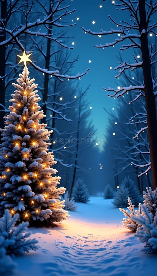 A Winding Path through a Wintry Forest, Illuminated by a Beautiful ...