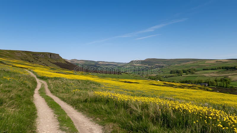 Serene Landscape Winding Dirt Path Cutting Vast Fields Stock Photos ...