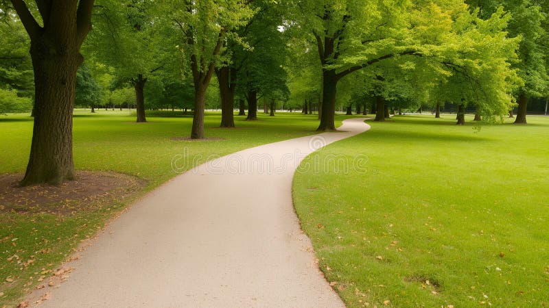 A Winding Pathway through a Lush Green Park Stock Illustration ...
