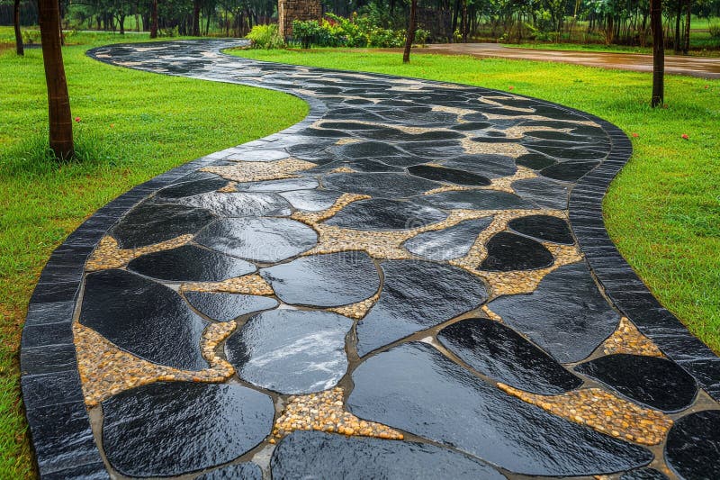 Elegant Winding Pathway through Lush Green Landscape in a Tranquil ...